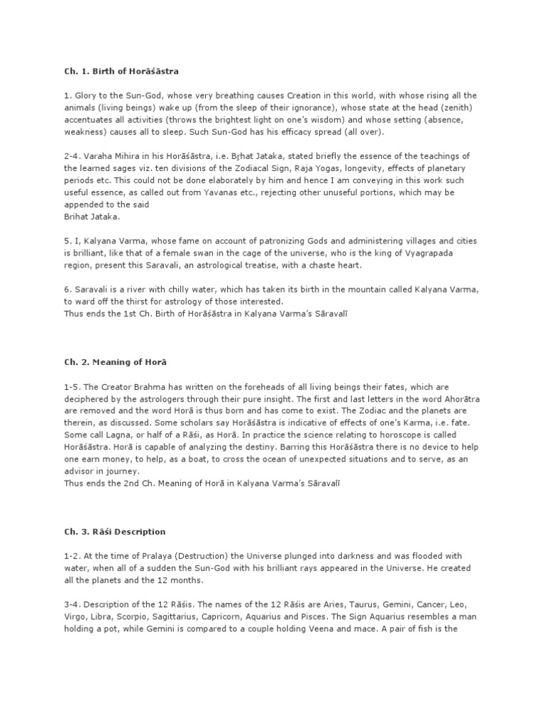 Saravali | PDF | Planets In Astrology | Astrological Sign