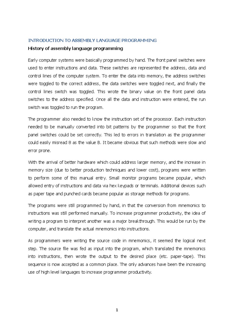 Introduction To Assembly Language Programming | PDF | Assembly Language ...