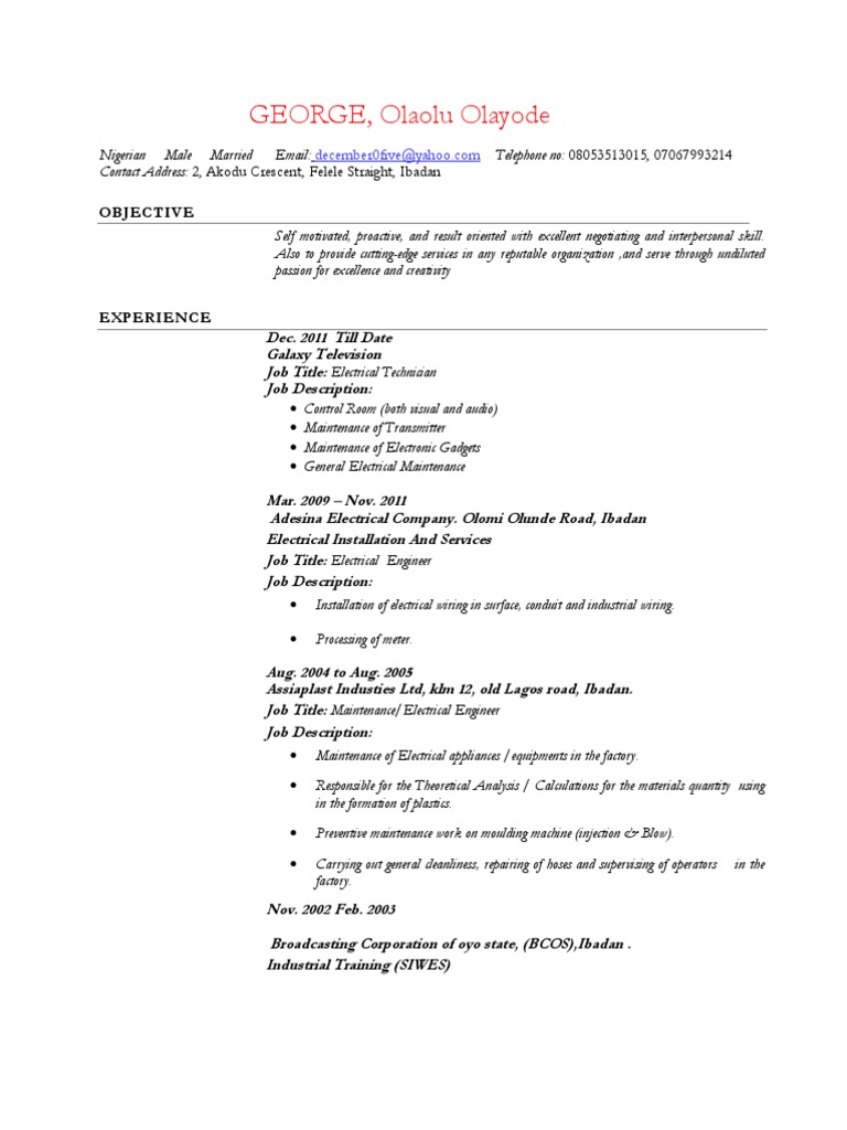 George CV | PDF | Electrical Engineering | Engineering