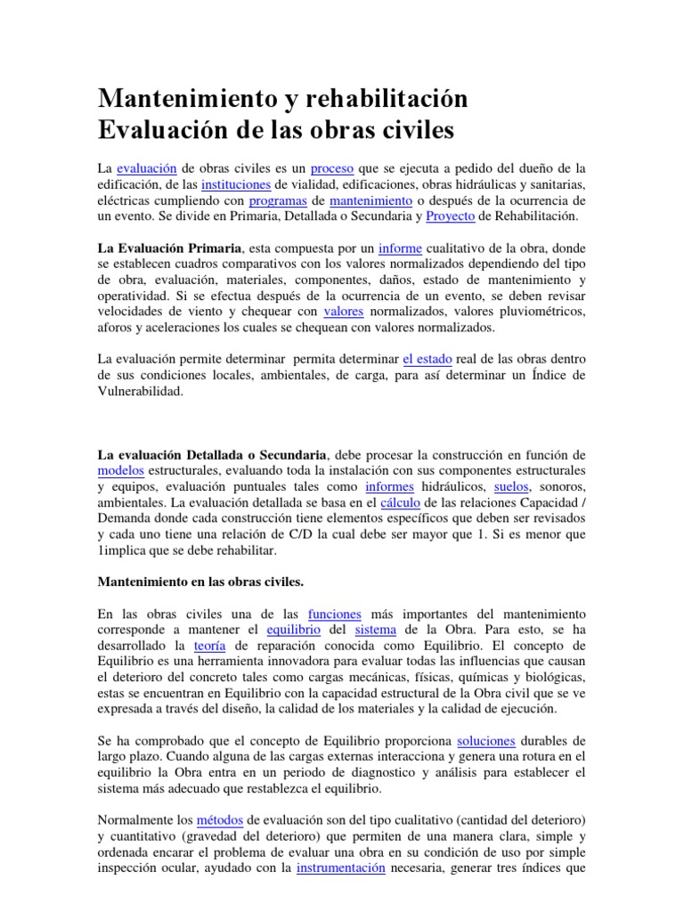 Mantenimiento y Rehabilitación Evaluación de Las Obras Civiles | PDF ...