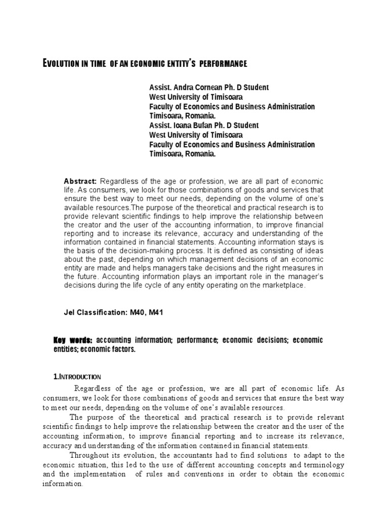 Evolution in Time of An Economic Entity's Performance | PDF ...