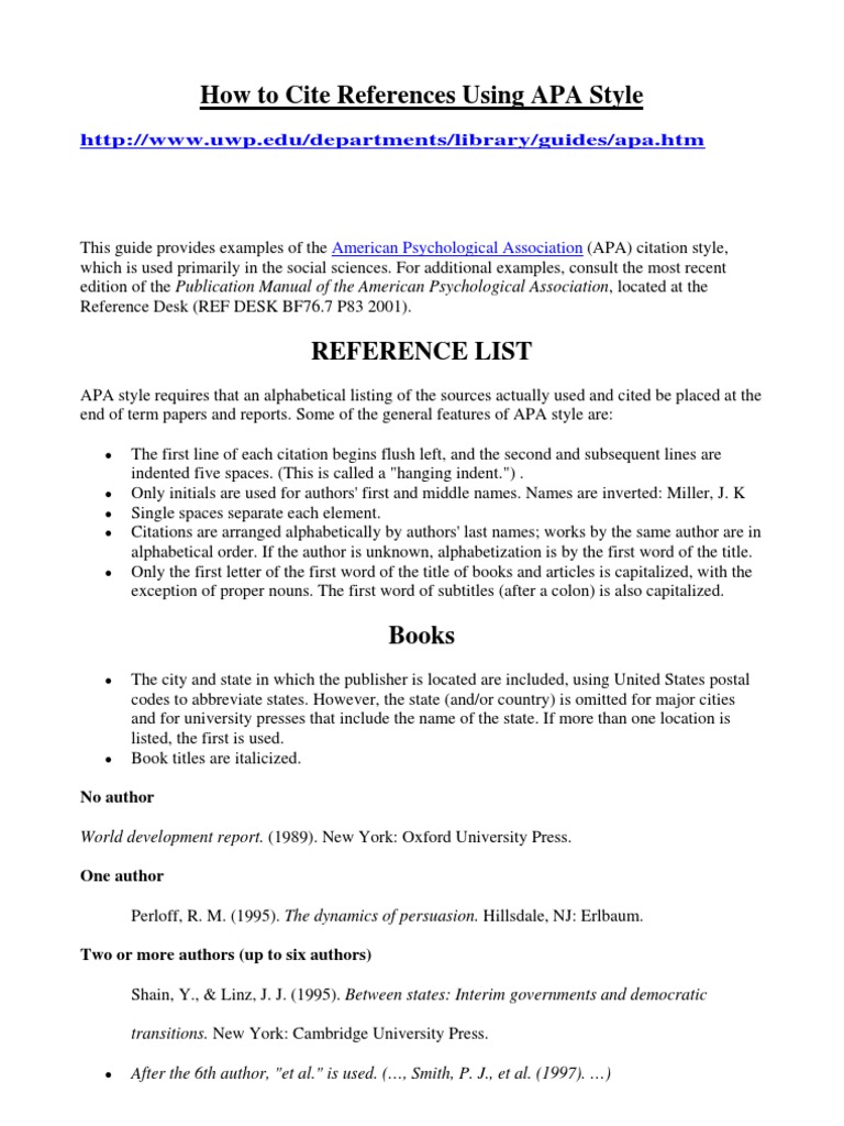 How To Cite References Using APA Style: American Psychological ...