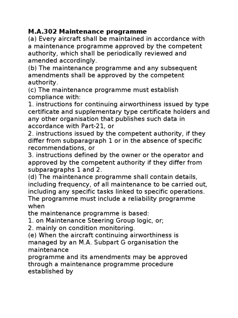 M.A.302 Maintenance Programme | PDF