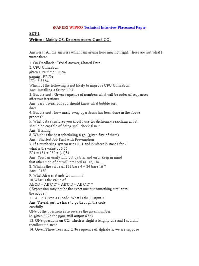 Wipro Sample | PDF | Areas Of Computer Science | Computer Programming