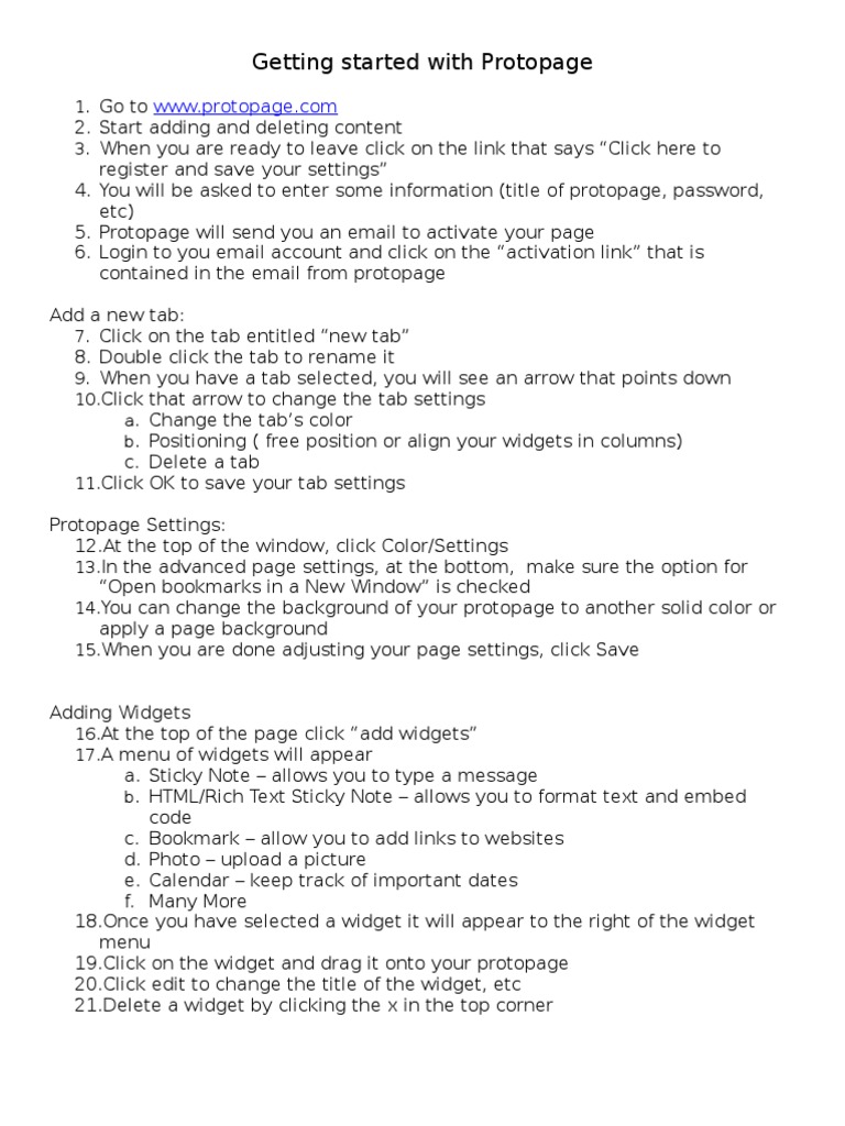 Protopage Setup Guide | PDF | Computers