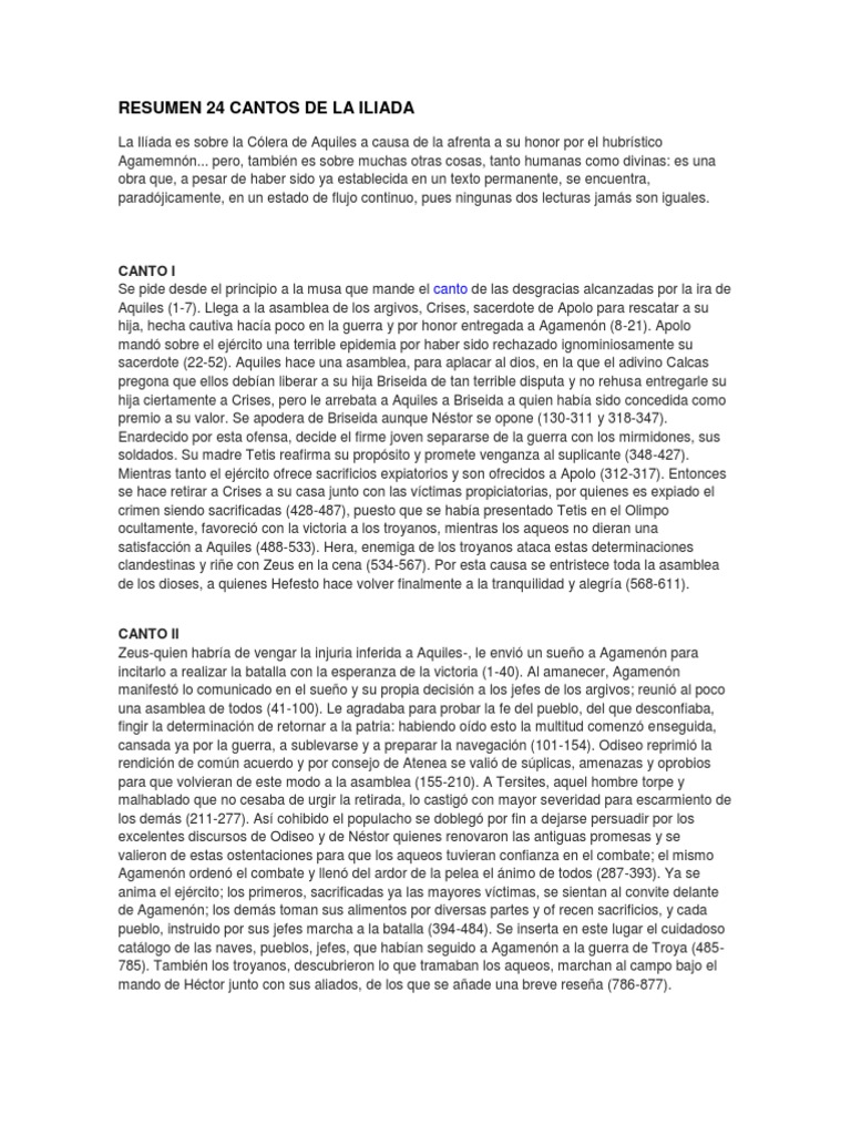 Resumen 24 Cantos de La Iliada | Héctor | Aquiles
