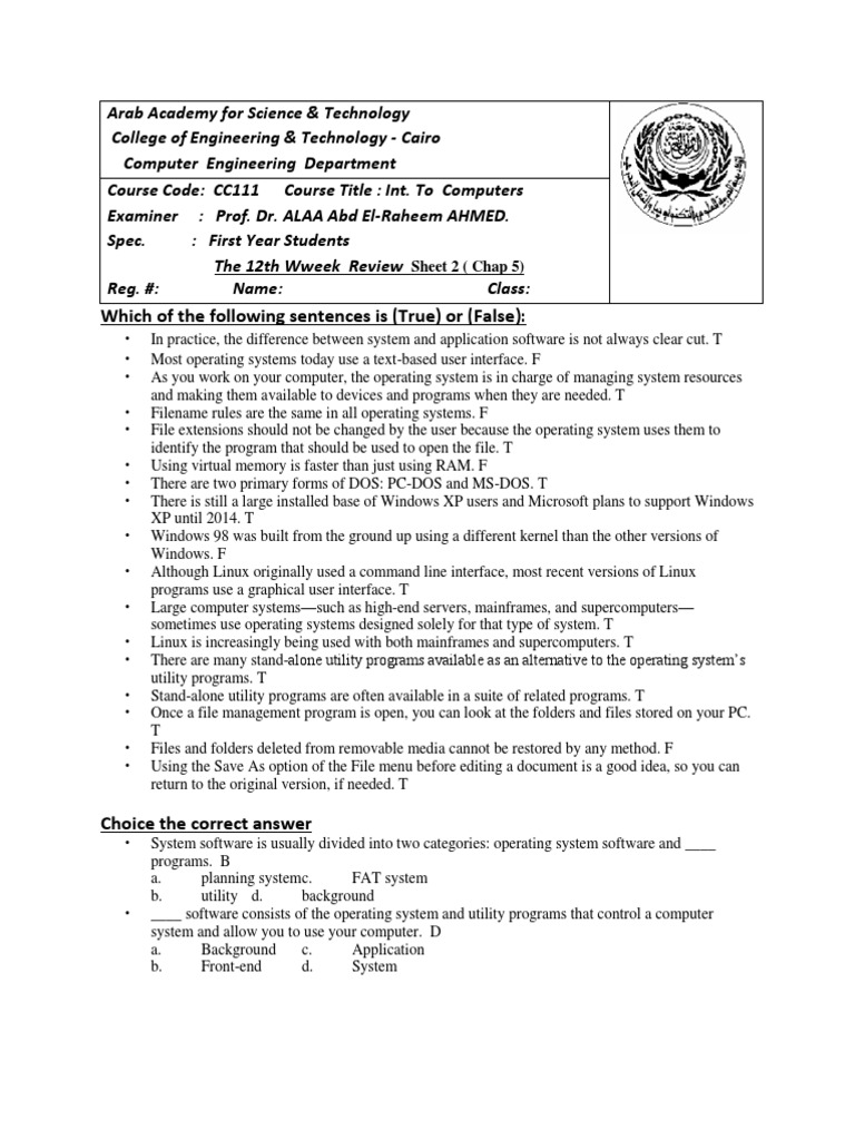 000 2013 12 Week Review Sheet2 Ch5 Answer | PDF | Operating System | Graphical User Interfaces