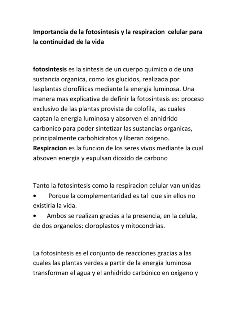 Importancia de fotosíntesis y respiración | PDF