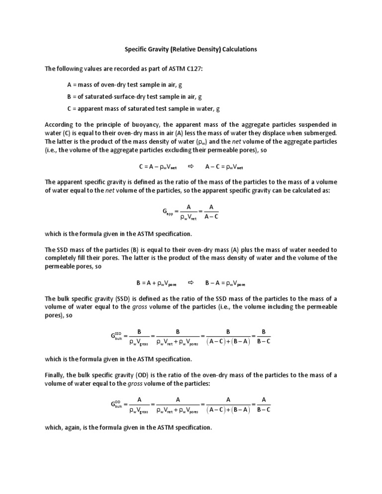 Specific Gravity Formulas | PDF | Porosity | Density