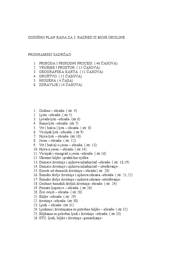 Godisnji Program Rada Za 3 Razred | PDF