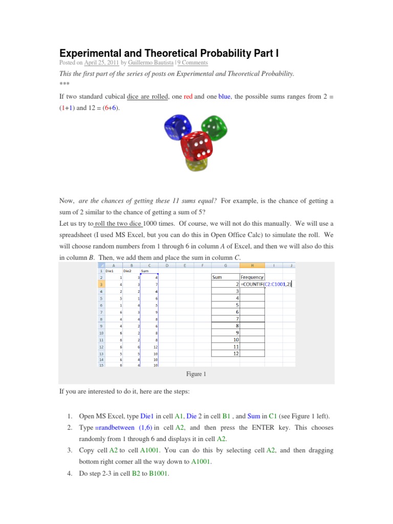 Experimental and Theoretical Probability Part I | PDF | Probability | Dice