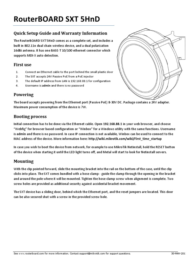 Routerboard SXT 5Hnd: Quick Setup Guide and Warranty Information | PDF ...