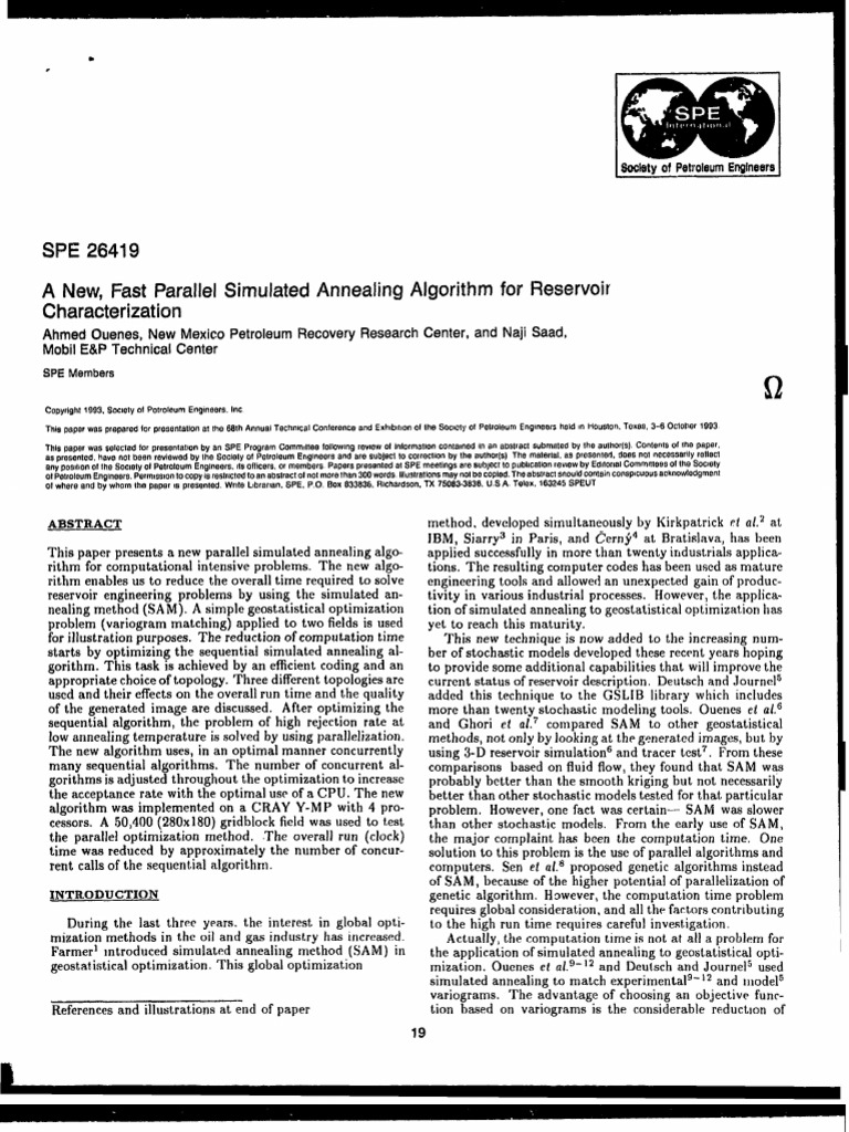 A New Fast Parallel Simulated Annealing Algorithm For Reservoir