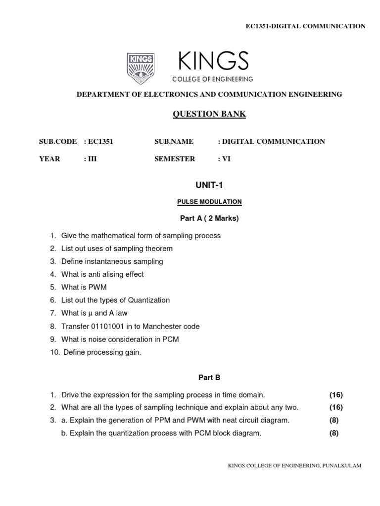 EC1351 Digital Communication | PDF | Sampling (Signal Processing) | Data Transmission