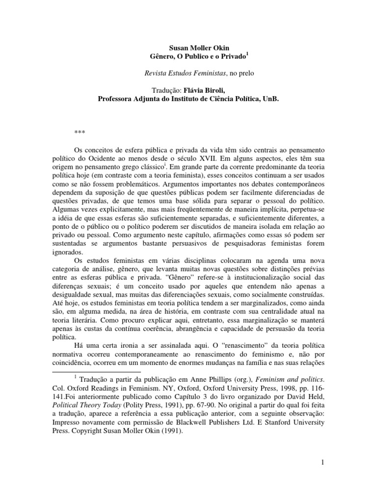 Susan Okin Gender The Public and The Private | PDF | Feminismo ...