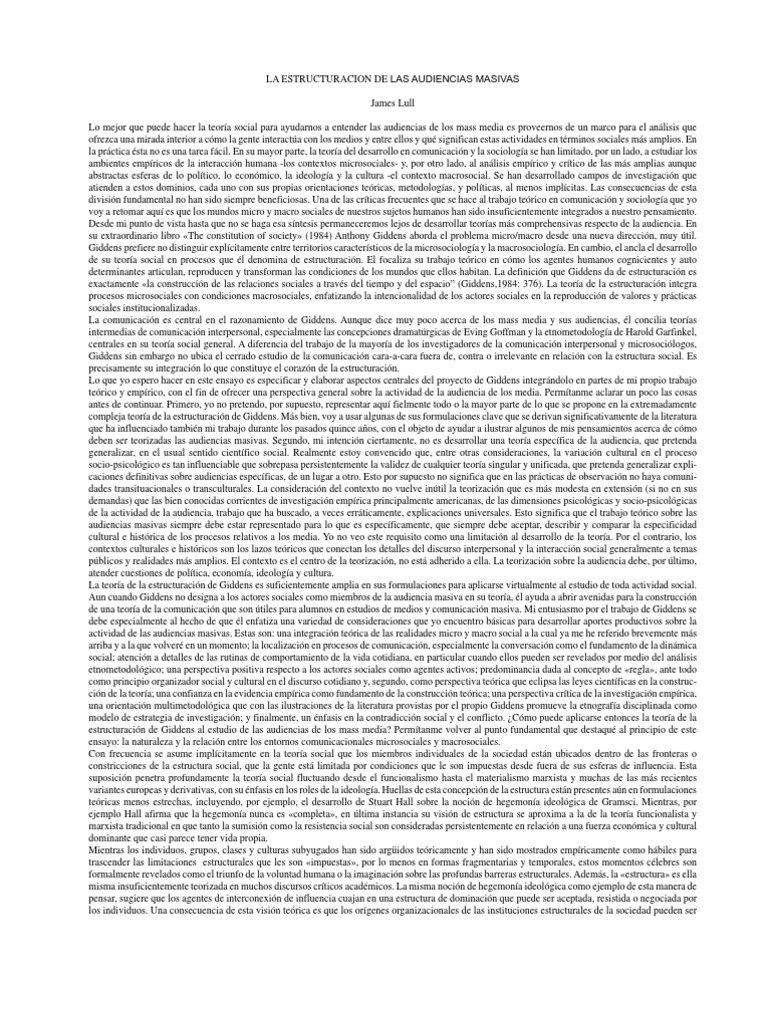 Estructuración de Audiencias Masivas | PDF | Sociedad | Teoría