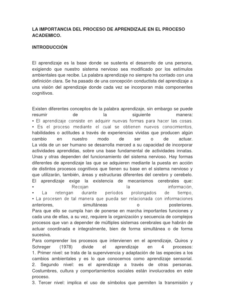 La Importancia Del Proceso de Aprendizaje (Aprendizaje Autónomo) | PDF ...