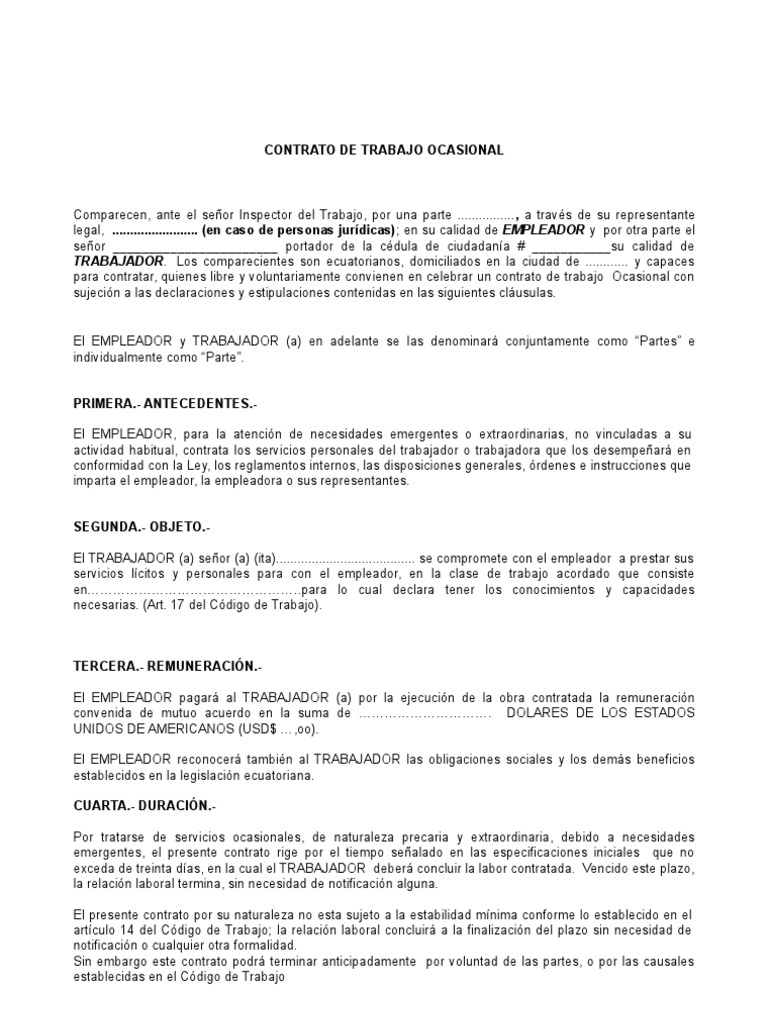 Contrato Ocasional | PDF | Derecho laboral | Gobierno