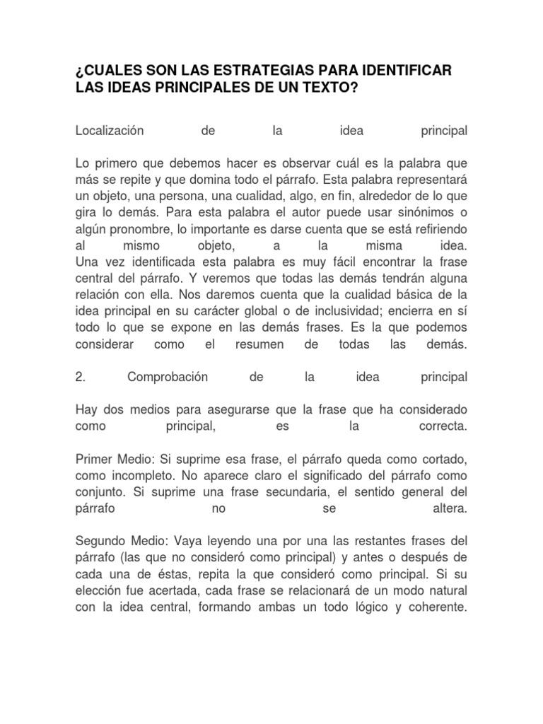 Estrategias para Identificar Ideas Principales | PDF | Verdad | Lectura ...