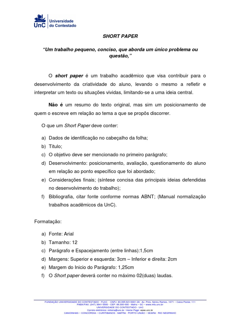 Short Paper - Modelo | Download grátis PDF | Cognição | Psicologia