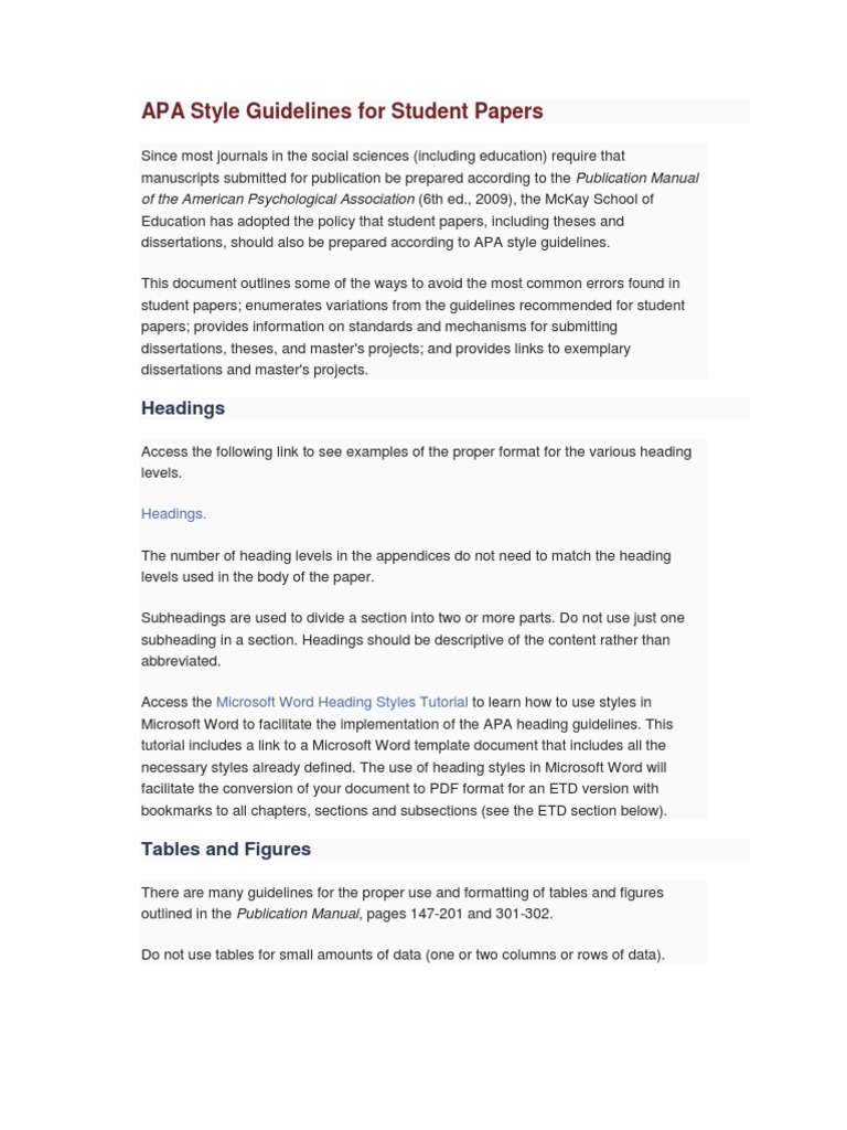 APA Style Guidelines for Student Papers | Thesis | Apa Style