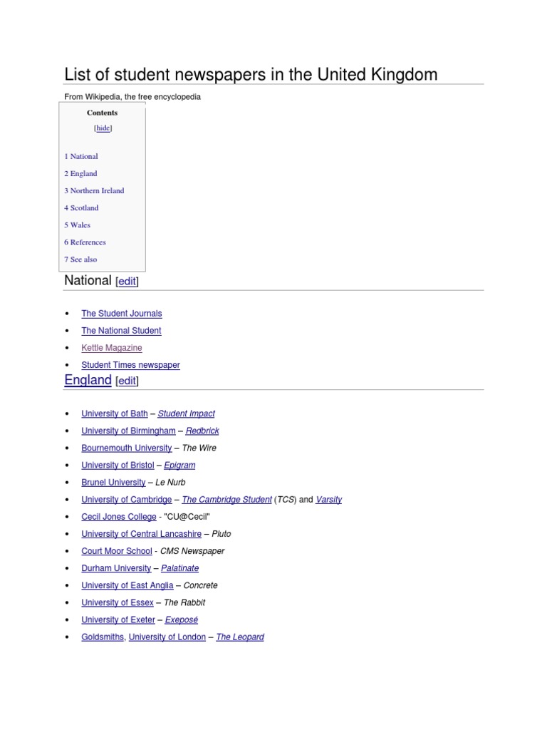 UK Student Newspapers List | PDF | News Media | Academic Institutions