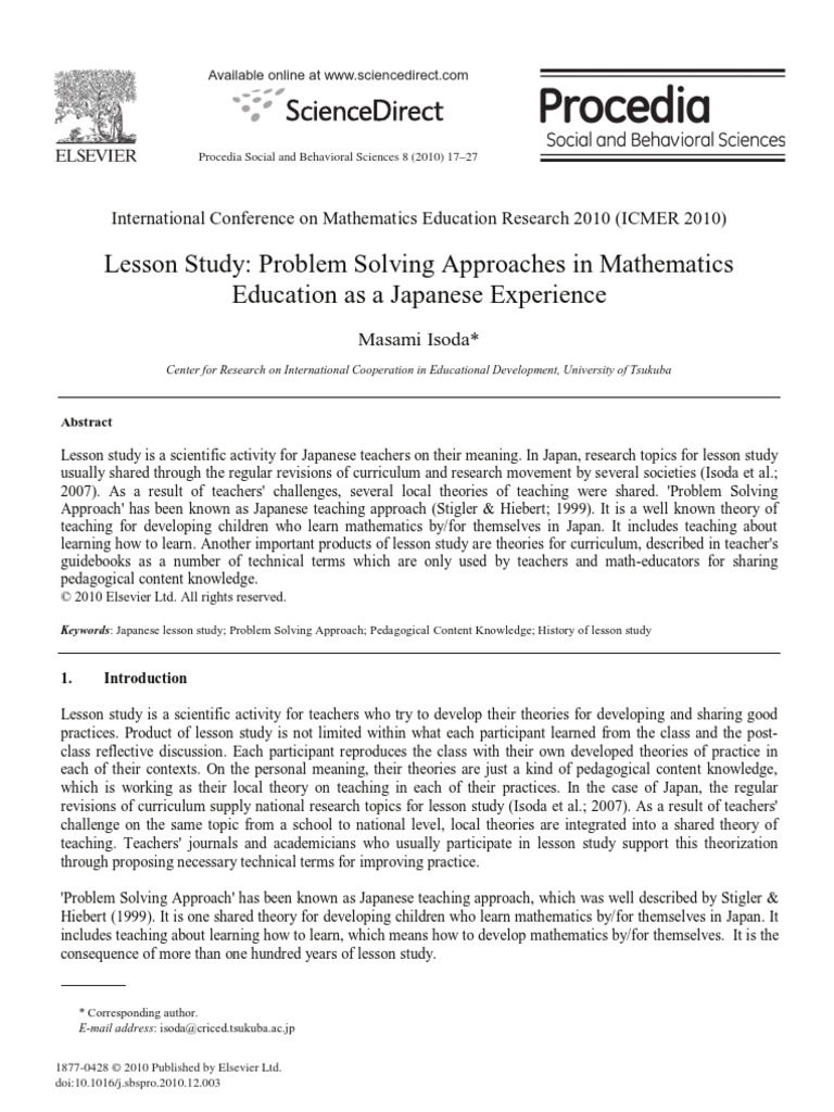 Lesson Study Problem Solving Approach Masami I Soda | PDF | Curriculum ...