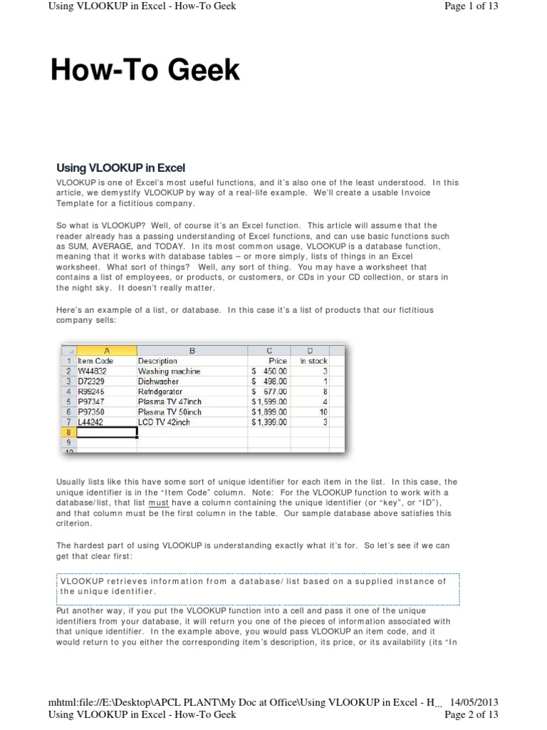 How-To Geek: Using VLOOKUP in Excel | PDF | Parameter (Computer Programming) | Identifier
