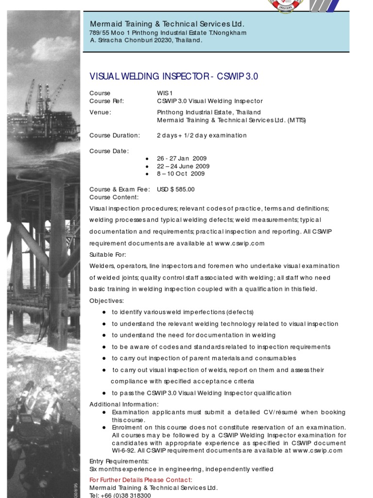 Visual Welding Inspector - Cswip 3.0: Mermaid Training & Technical ...