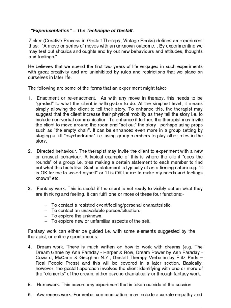 "Experimentation" - The Technique of Gestalt | PDF | Gestalt Therapy ...