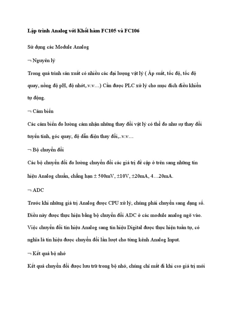 Lập trình Analog với Khối hàm FC105 và FC106 | PDF