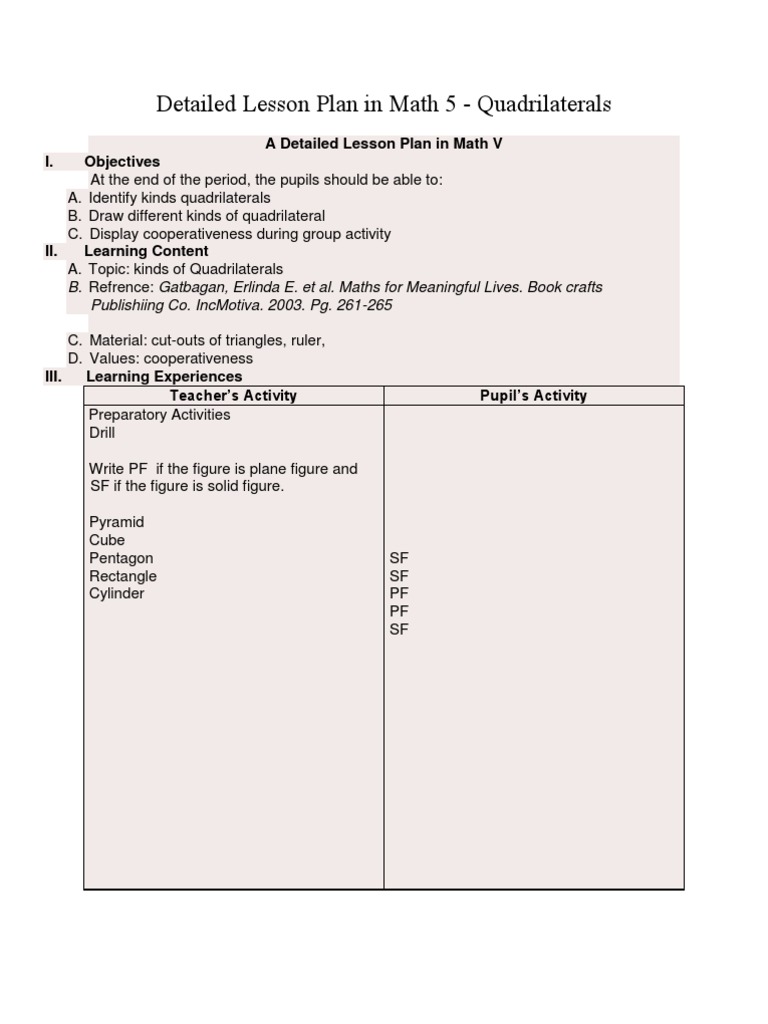 Detailed Lesson Plan in Math 5 | PDF | Rectangle | Elementary Geometry