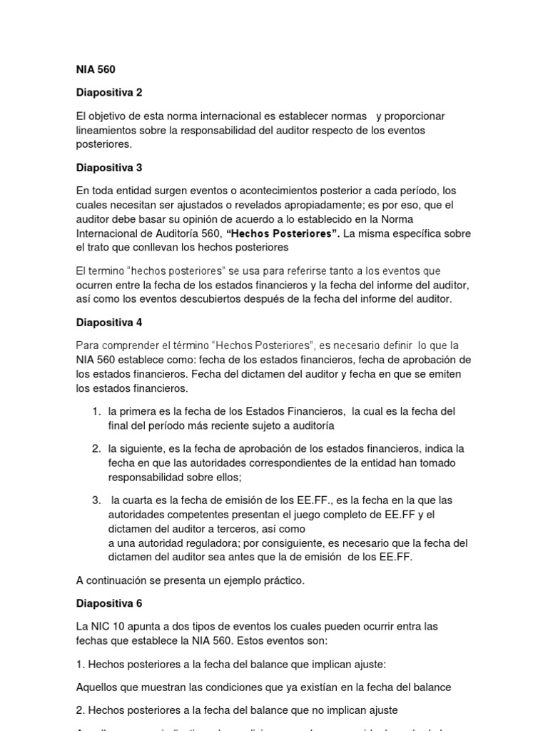 Nia 560 | PDF | Contralor | Estado financiero