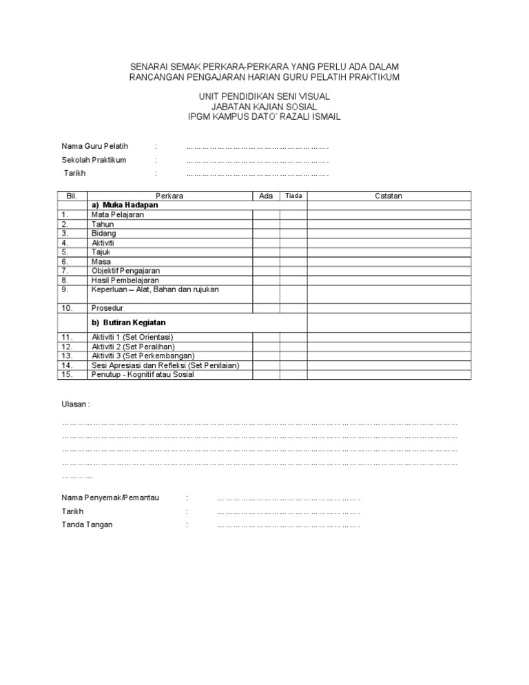 PSV 3107: Senarai Semak RPH PSV | PDF