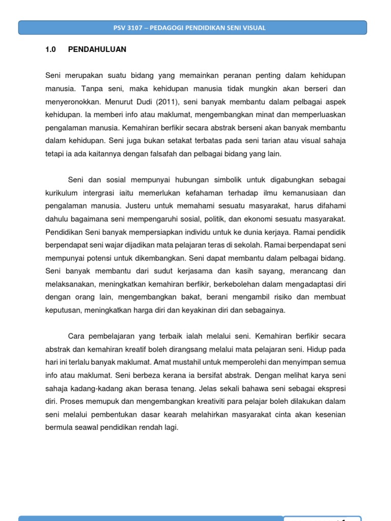 Contoh Assignment PSV 3107: Pedagogi Pendidikan Seni Visual | PDF | Kesehatan Holistik