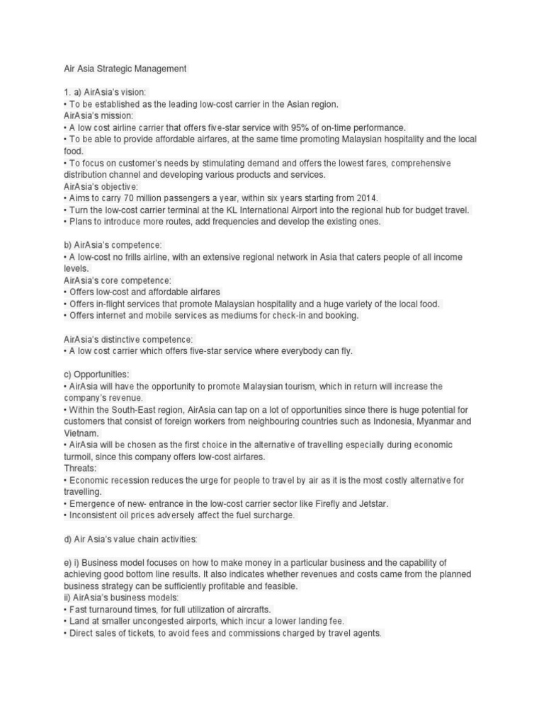 Air Asia Strategic Management | PDF | Low Cost Carrier | Airlines