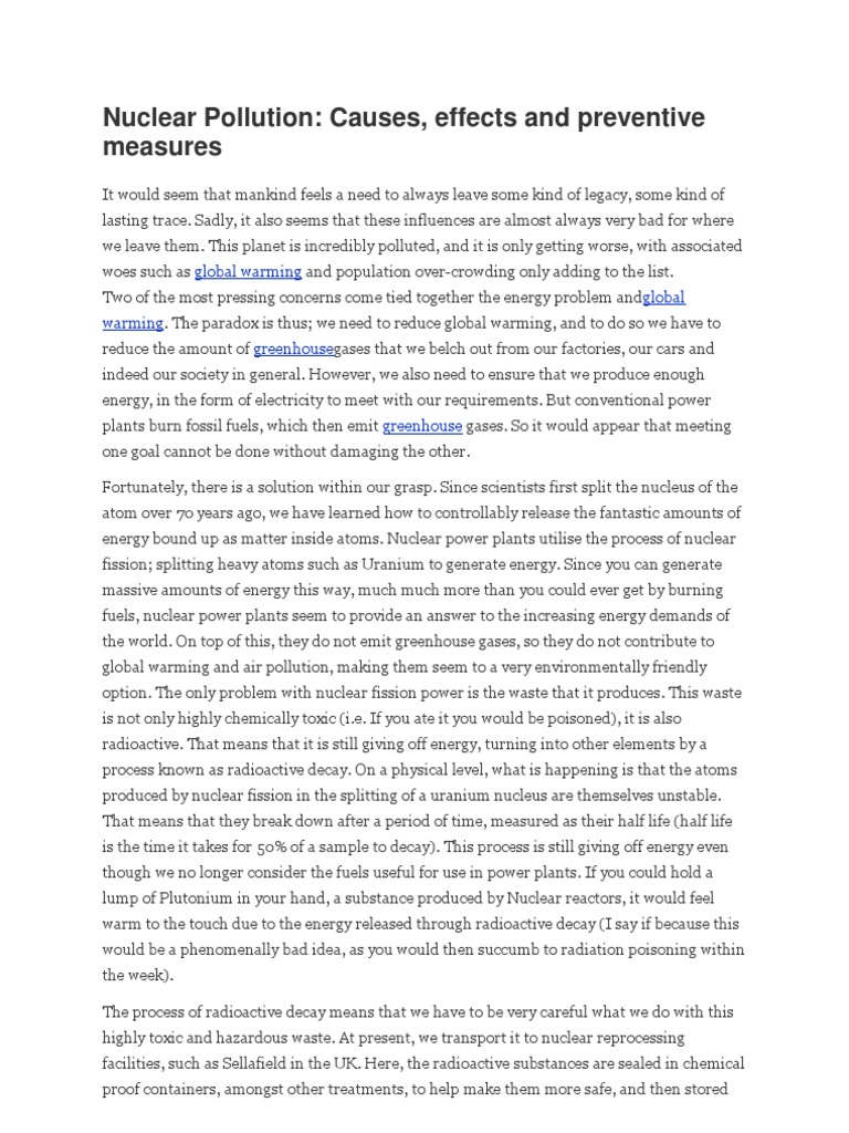 Nuclear Pollution: Causes, Effects and Preventive Measures: Global ...