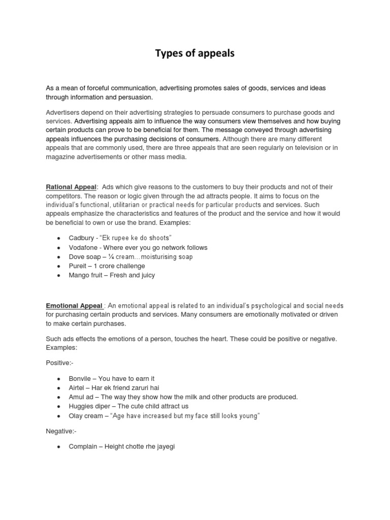 Types of Appeals: Rational Appeal: Ads Which Give Reasons To The ...