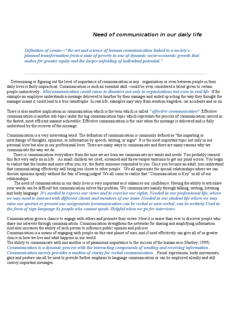 Importance of Communication in Our Daily Life | PDF | Nonverbal ...