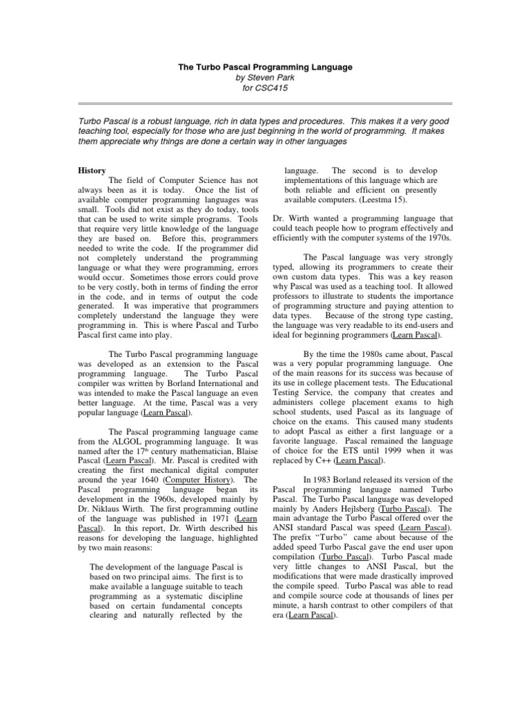 Pascal Language | PDF | Control Flow | Subroutine