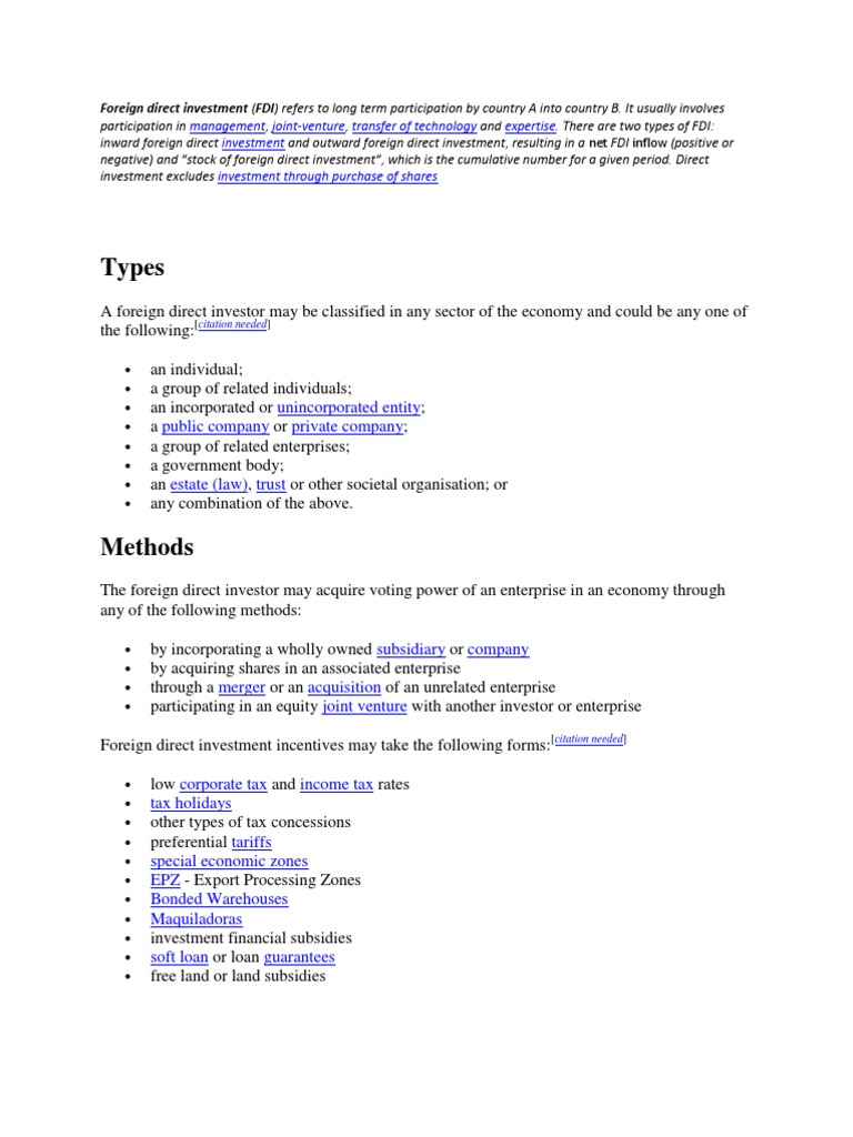 An Overview of Foreign Direct Investment: Types, Methods, Incentives ...