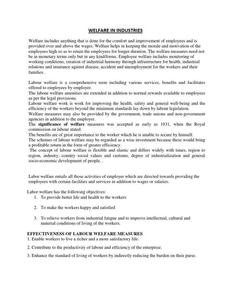Welfare in Industries | Welfare | Employment