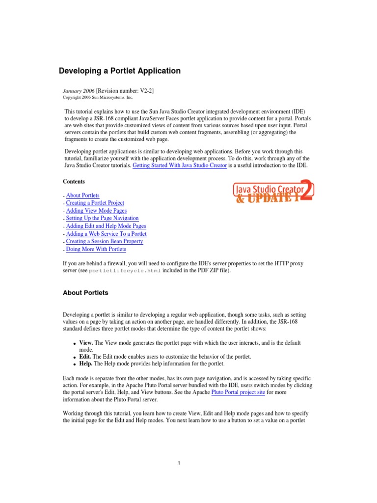 Developing A Portlet Application: January 2006 (Revision Number: V2-2 ...