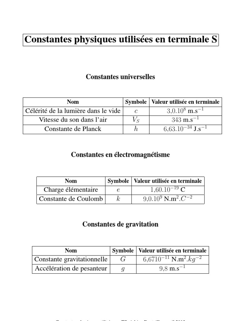 Constantes Physiques | PDF
