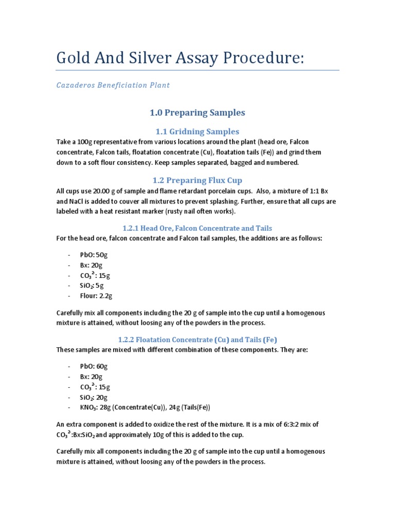 Gold and Silver Assay Procedure | PDF | Mixture | Gold