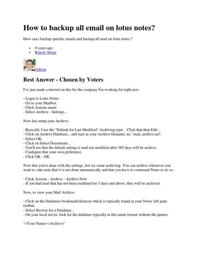 How To Backup All Email On Lotus Notes | PDF | Ibm Notes | Backup