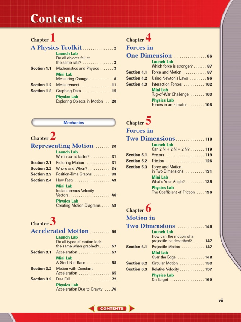 A Physics Toolkit Forces in One Dimension: Section 1.1 Section 4.1 ...