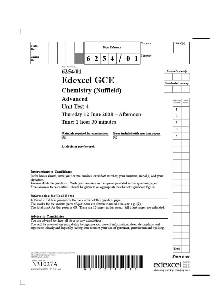 Edexcel GCE: Chemistry (Nuffield) | PDF | Chemical Equilibrium | Carbon Dioxide