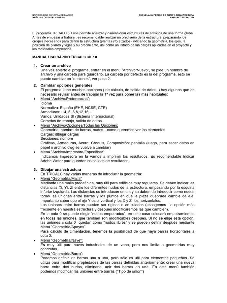Manual Tricalc 3D: Análisis Estructural | PDF | Fundación (Ingeniería ...