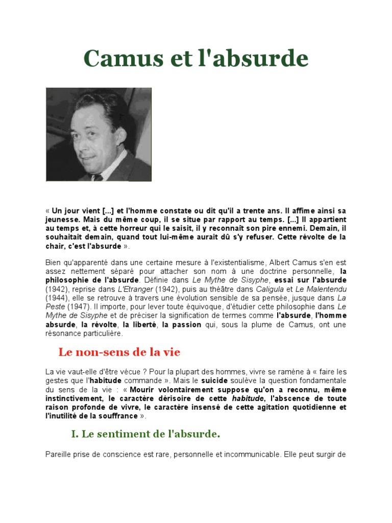 Absurde de Camus | PDF | Albert Camus | Métaphysique
